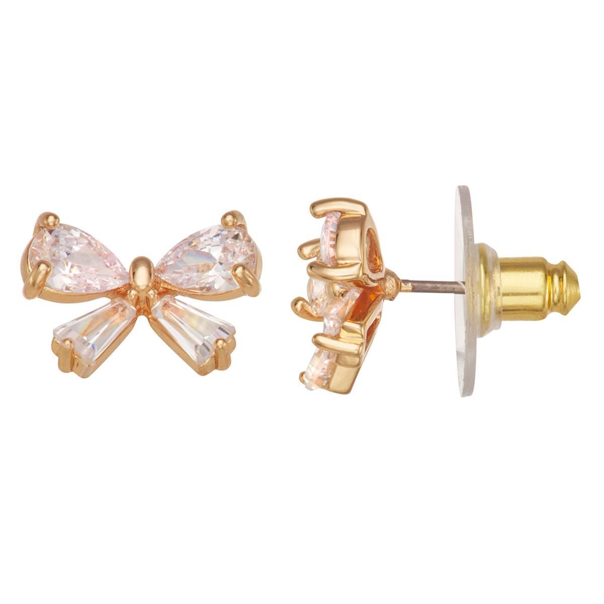 Click here for Napier Yellow Gold-Tone Crystal Bow Stud Earrings prices