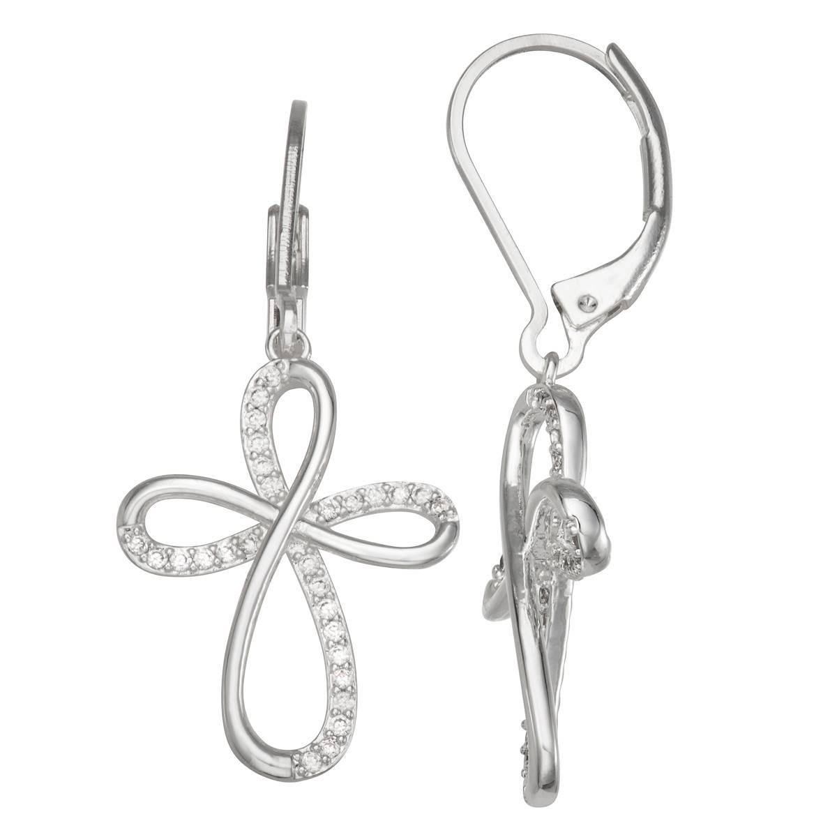 Click here for Napier Silver-Tone Crystal Cross Leverback Drop Ea... prices
