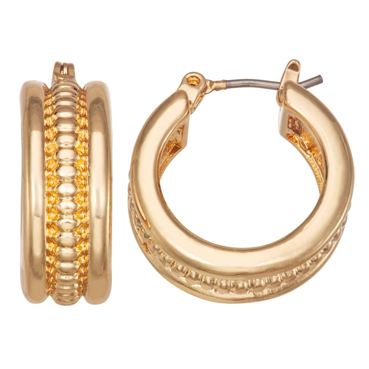 Click here for Napier Yellow Gold-Tone Ribbed Huggie Hoop Earring... prices