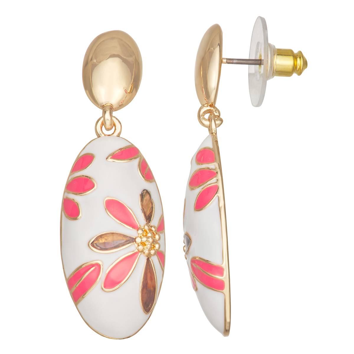 Click here for Napier Gold-Tone & White Spring Blooms Drop Earrin... prices