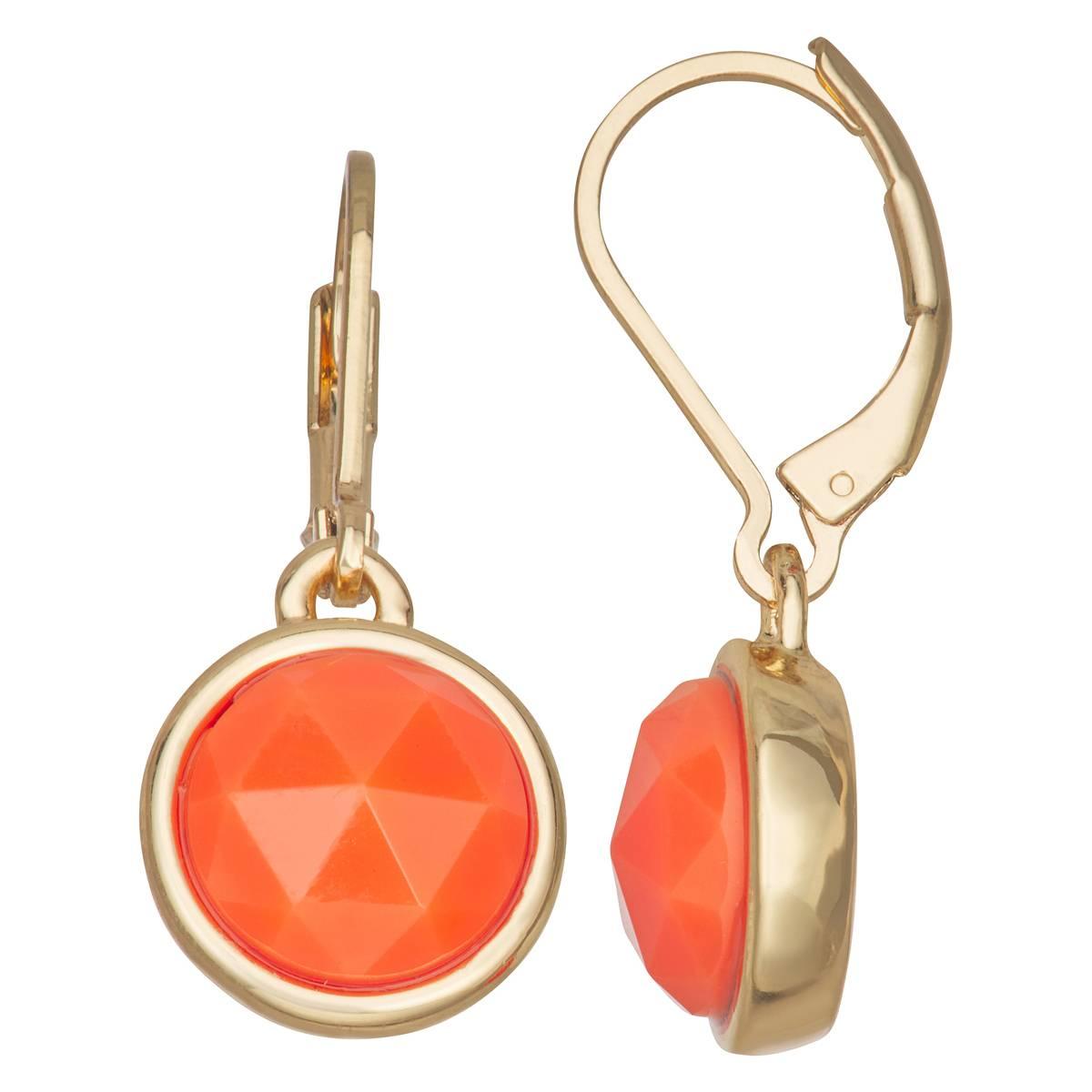 Click here for Napier Gold-Tone & Tangerine Drop Leverback Earrin... prices