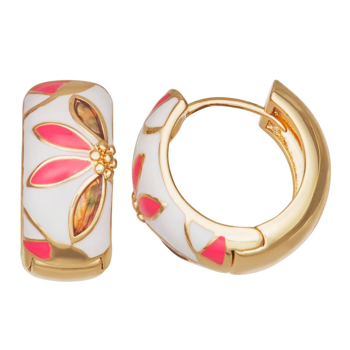 Click here for Napier 20.5mm Gold-Tone & White Spring Bloom Hoop... prices