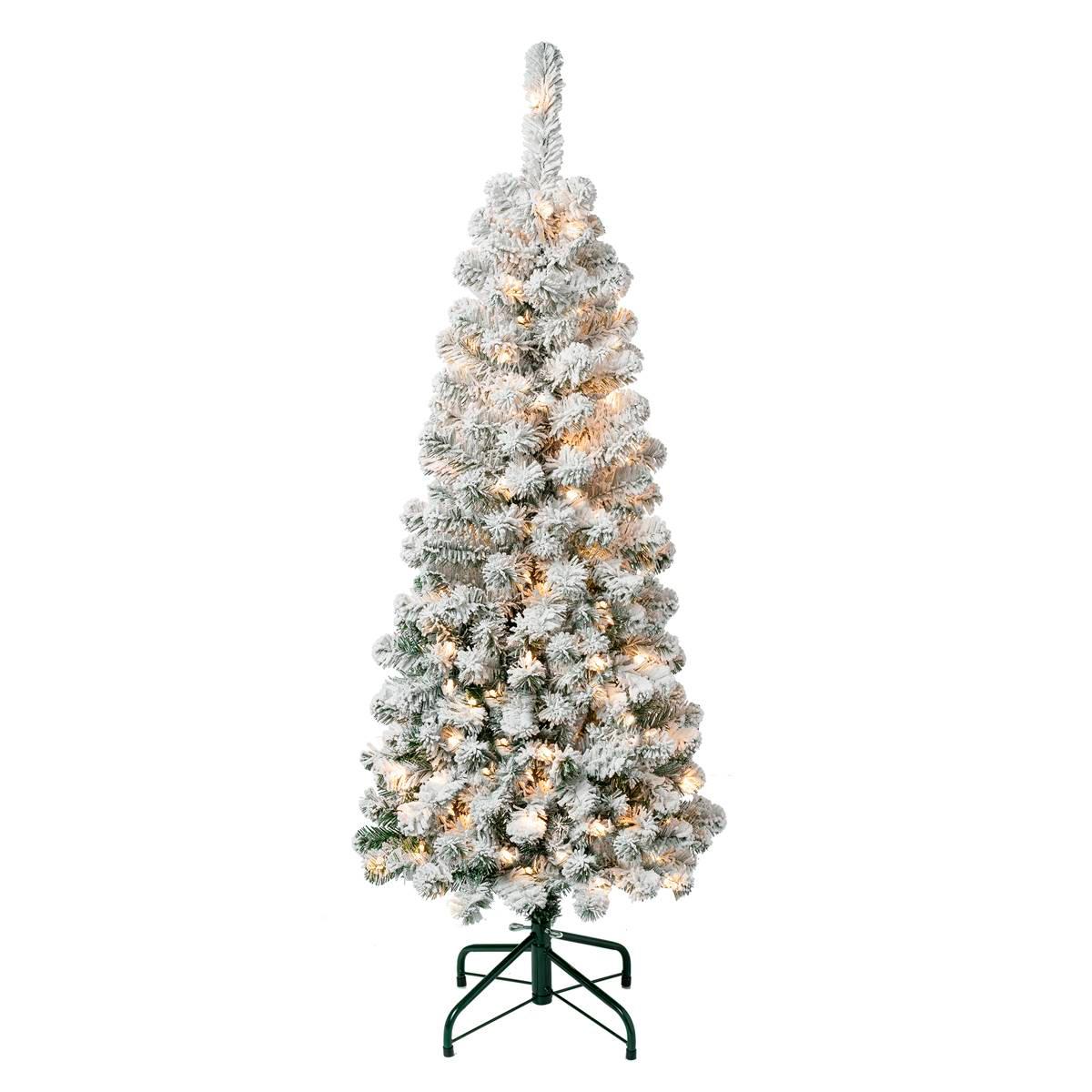 National Tree Company First Traditions Acacia Pencil Slim Flocked Tree 4.5 ft - Green