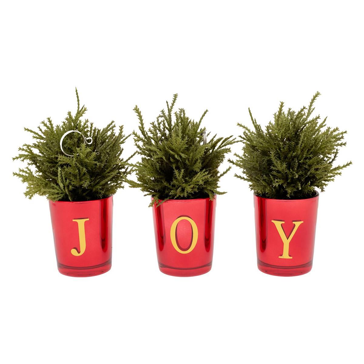 National Tree Company Joy Mini Trees  Set of 3  8 Inches - Red