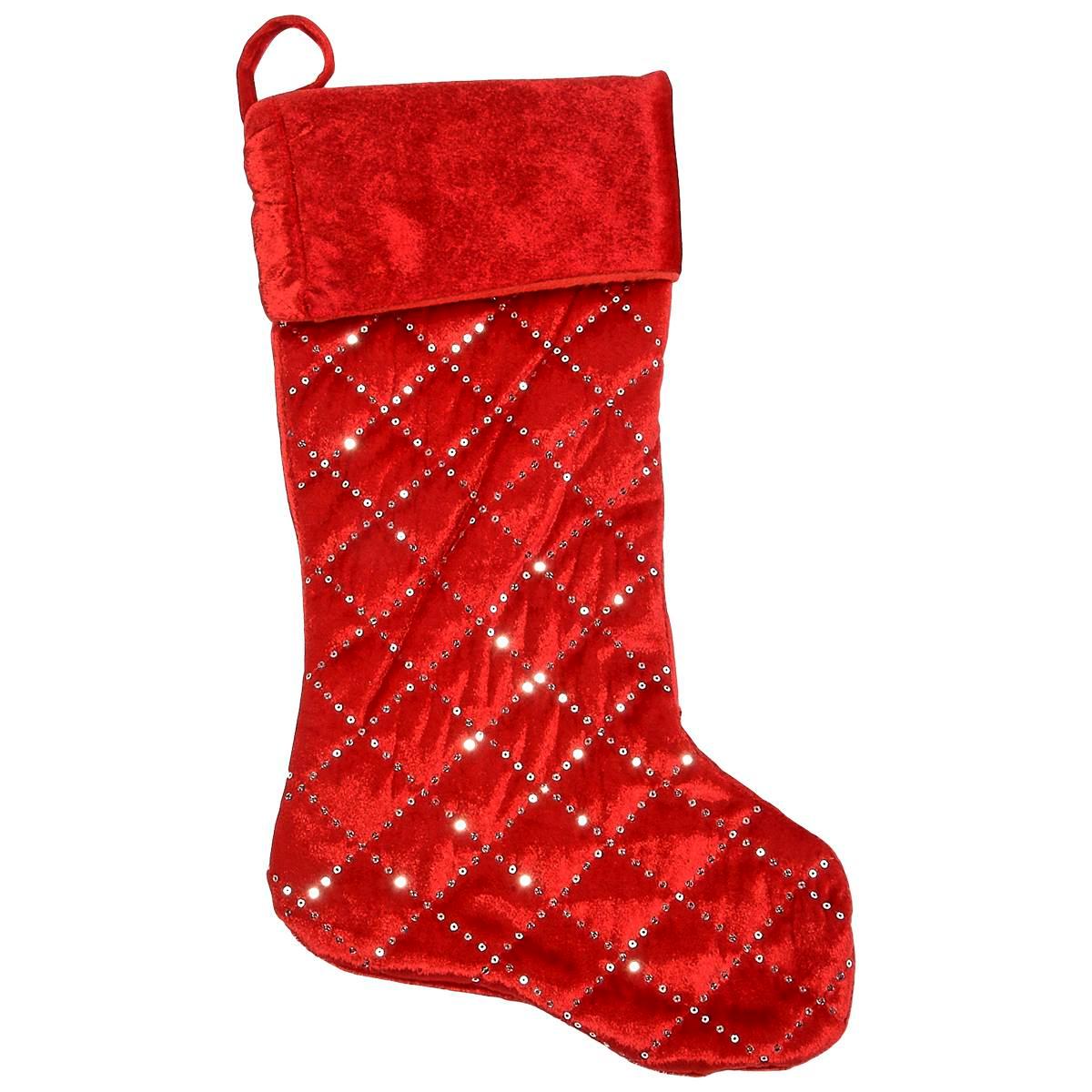 Click here for 20in. Silver Sequin Grid Pattern Velvet Stocking prices