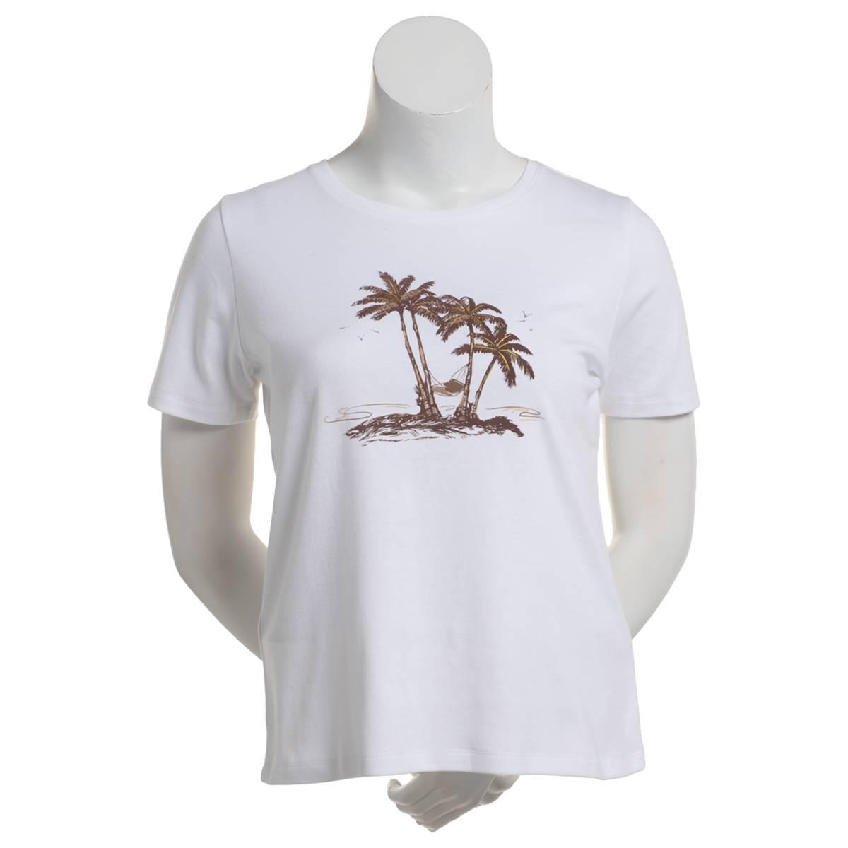 Click here for Petite Hasting & Smith Short Sleeve Palm Tree Grap... prices