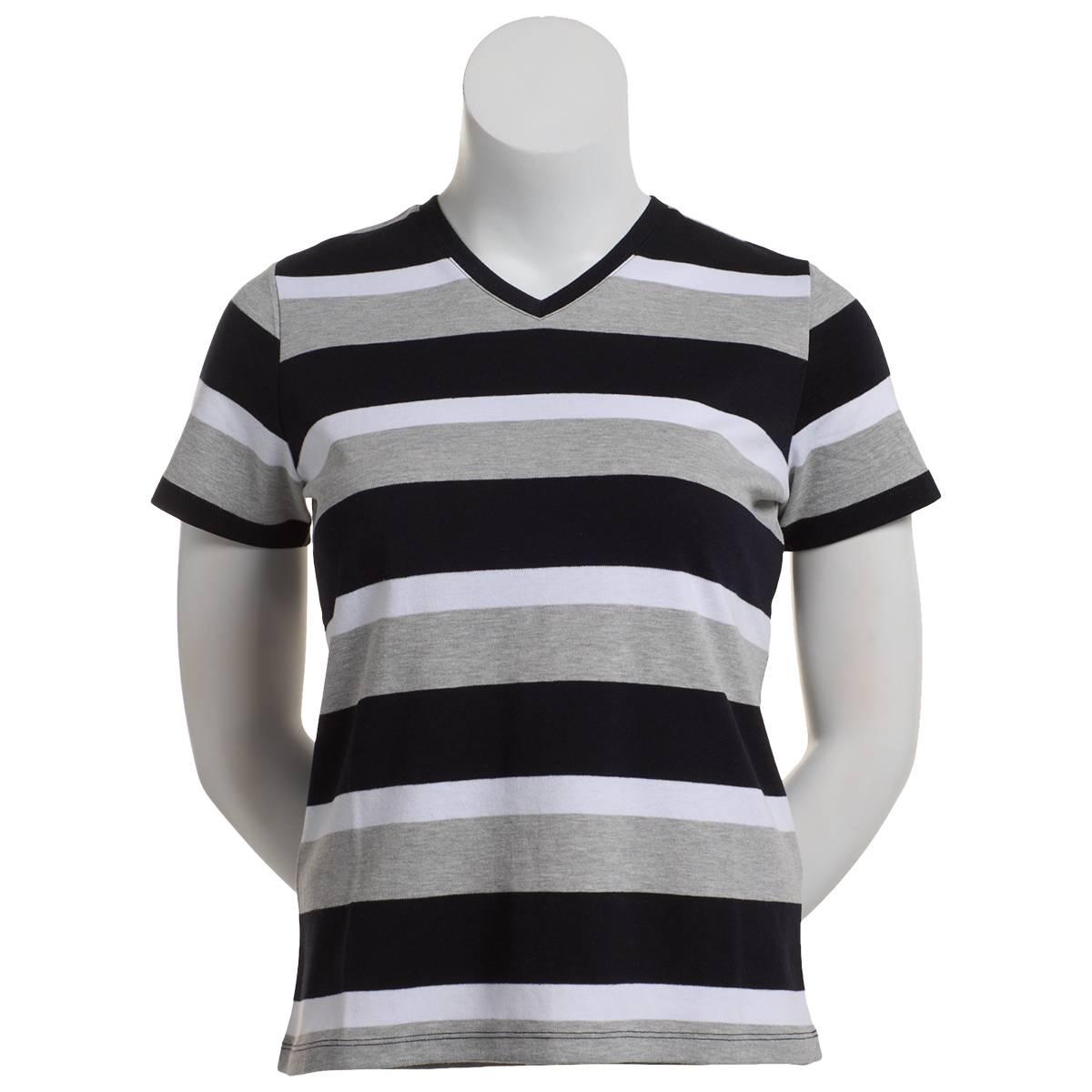 Click here for Petite Hasting & Smith Short Sleeve Striped V-Neck... prices