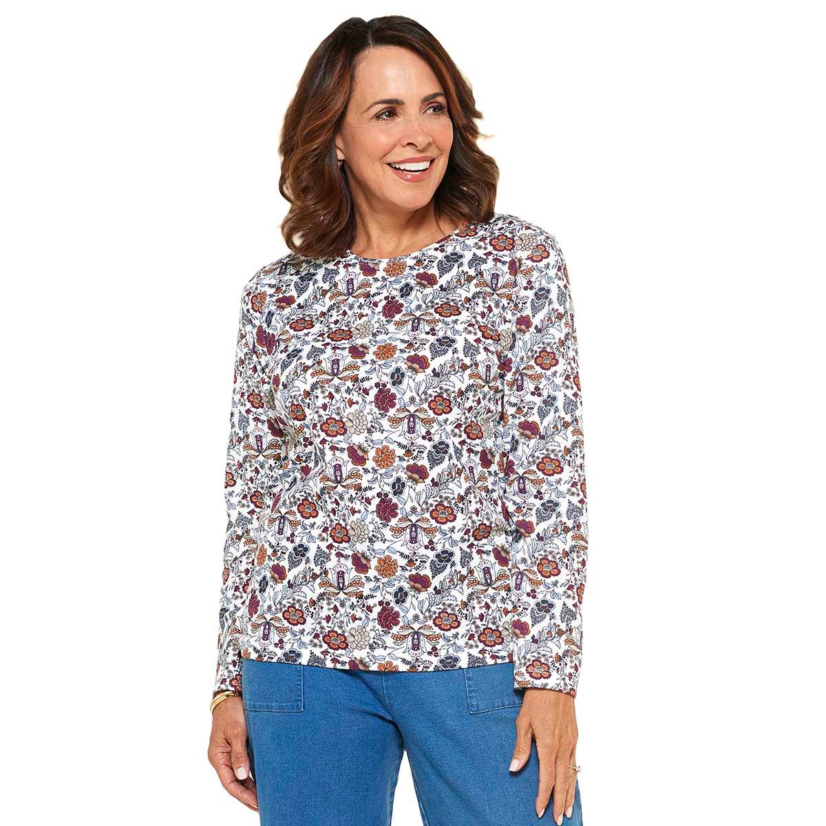 Click here for Plus Size Hasting & Smith Long Sleeve Floral Crew... prices