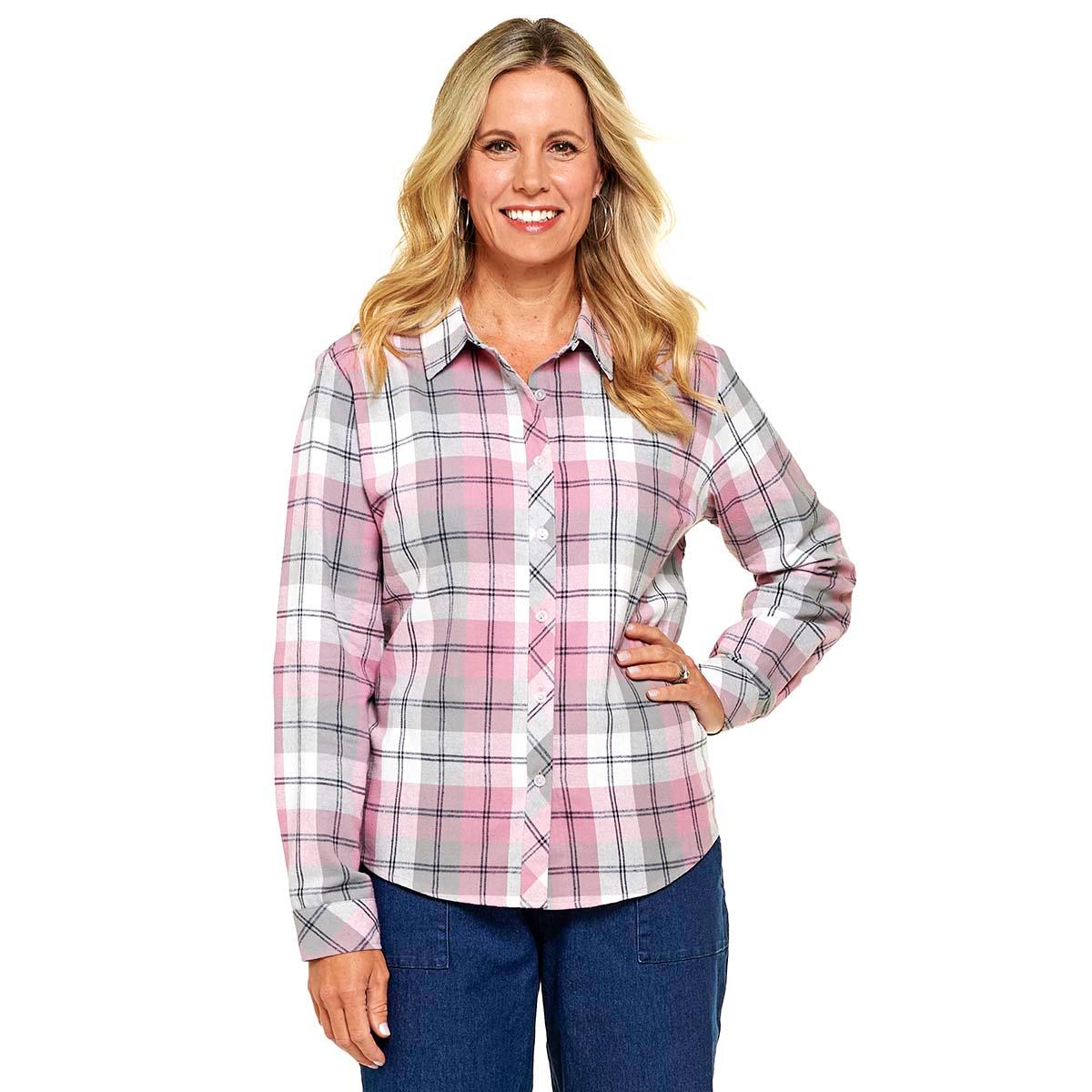 Click here for Petite Hasting & Smith Flannel Plaid Casual Button... prices