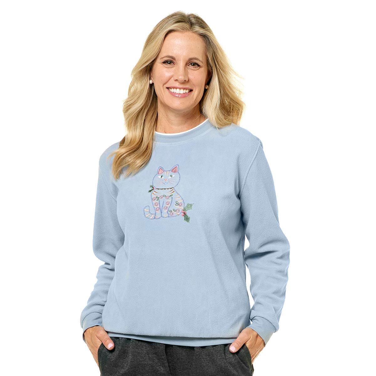Click here for Petite Madison Taylor Holly Kitty Embroidered Swea... prices