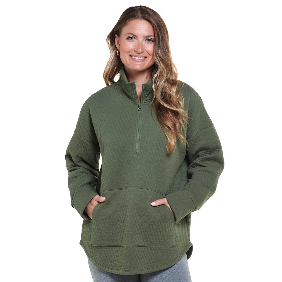 Click here for Petite Mountain Ridge Quilted 1/2 Zip Mock Neck Ja... prices