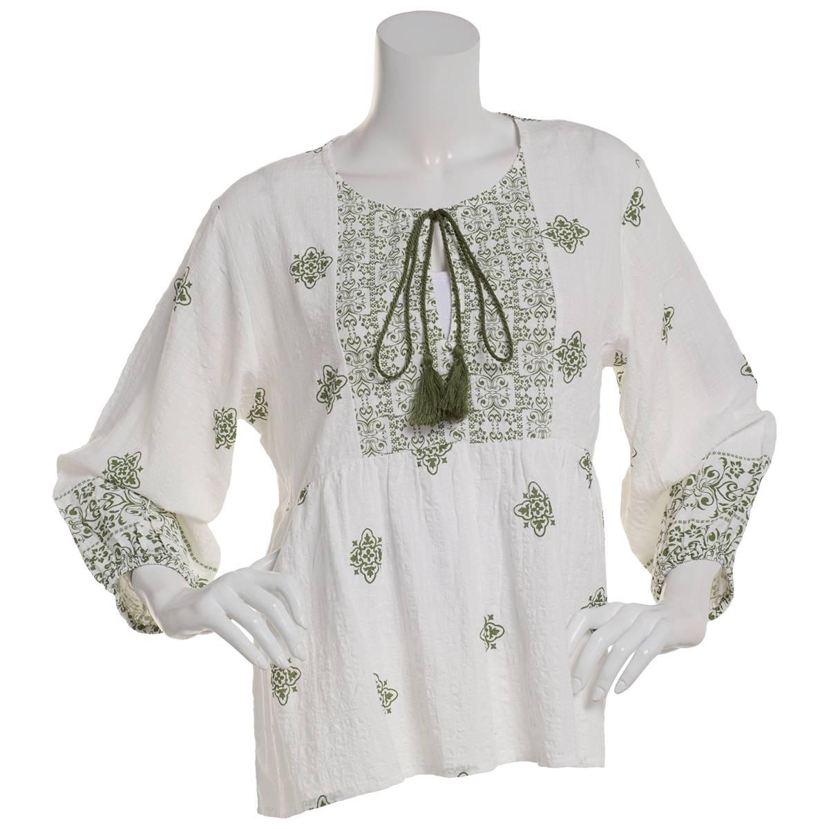 Click here for Petites Architect(R) 3/4 Sleeve Boho Peasant Blous... prices