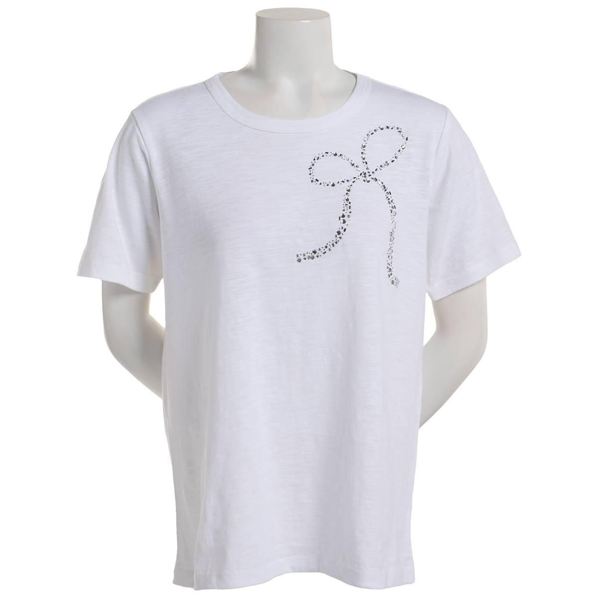 Click here for Petite Architect(R) Short Sleeve Rhinestone Bow Te... prices