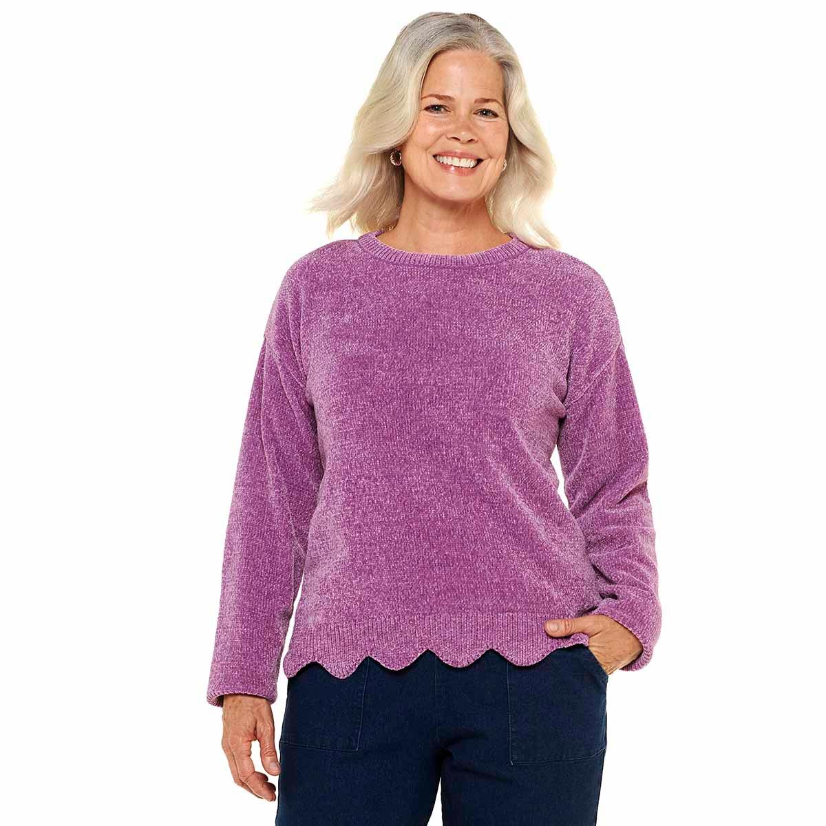 Click here for Petite Hasting & Smith Scalloped Edge Chenille Swe... prices