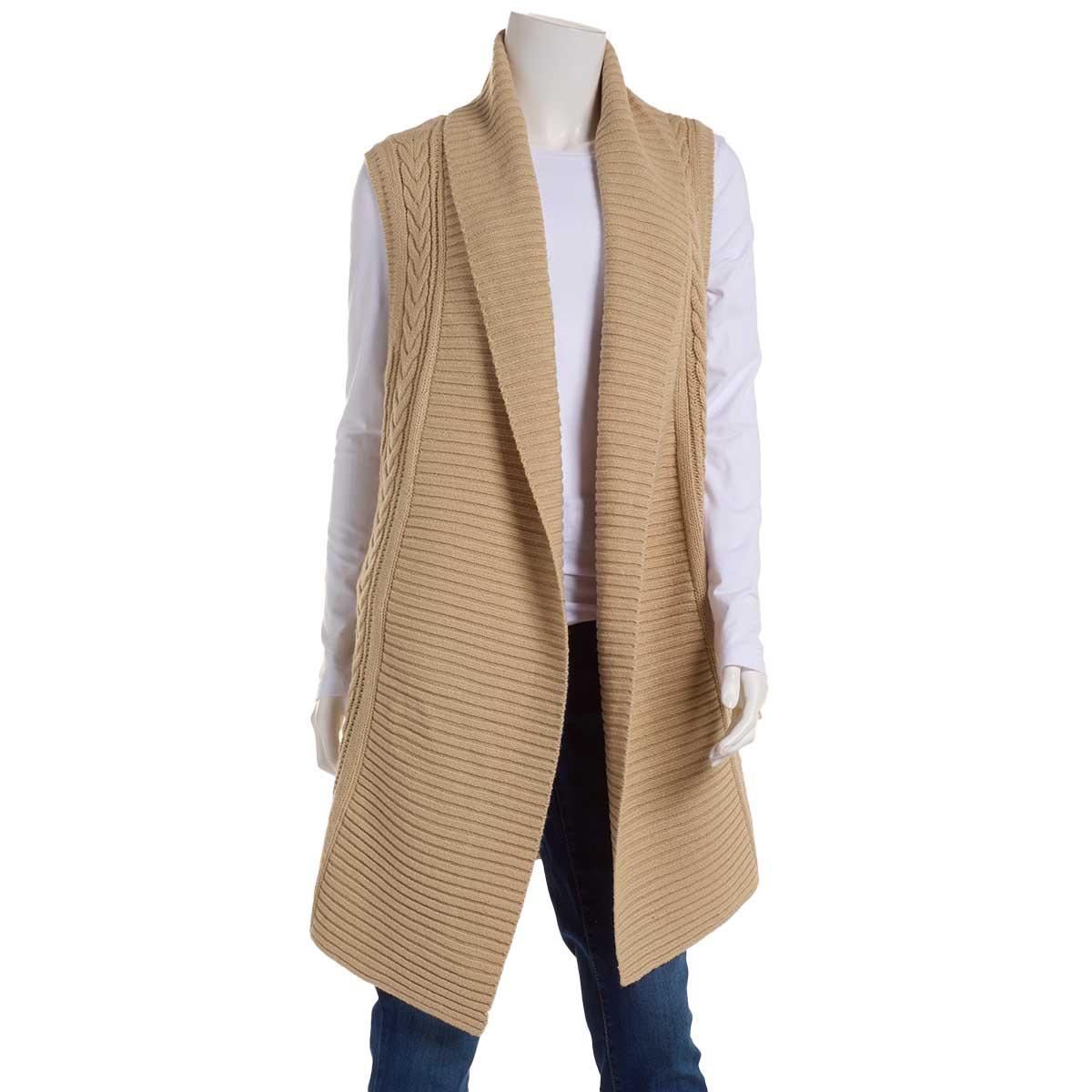 Click here for Womens Tint & Shadow Sleeveless Lapel Ribbed Cable... prices