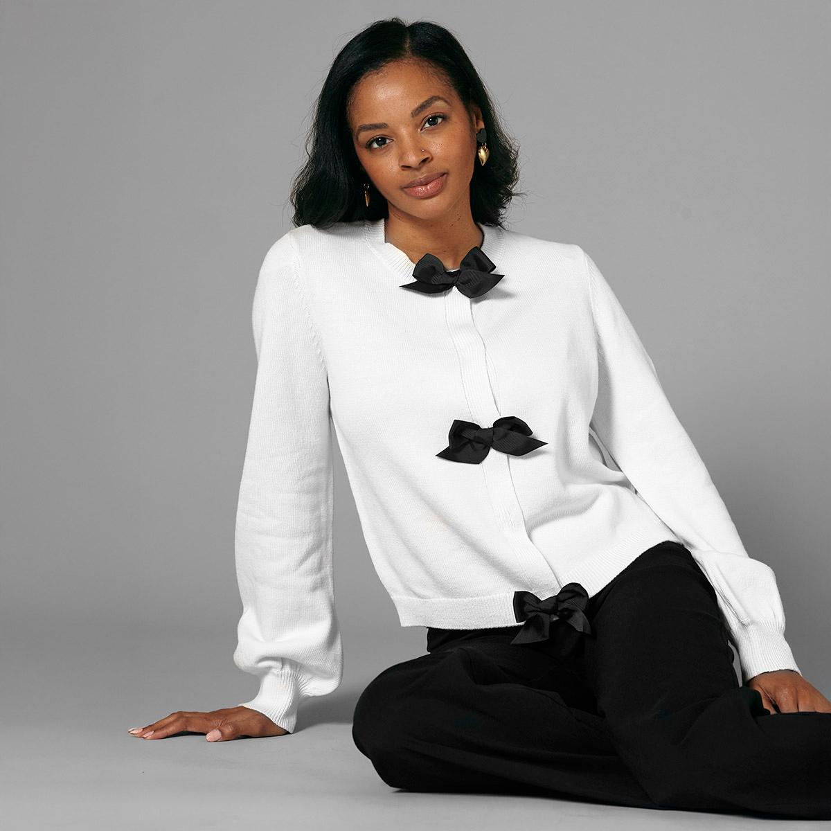 Click here for Petite Preswick & Moore(R) Long Sleeve Bow Cardiga... prices