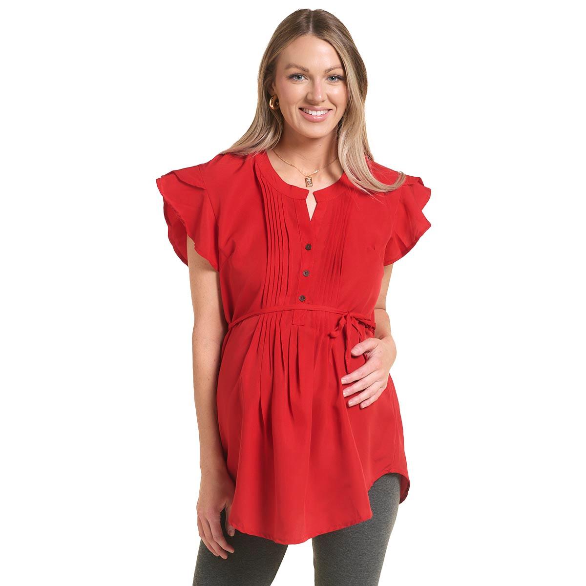 Click here for Womens Times Two Flutter Sleeve Solid Maternity Bl... prices