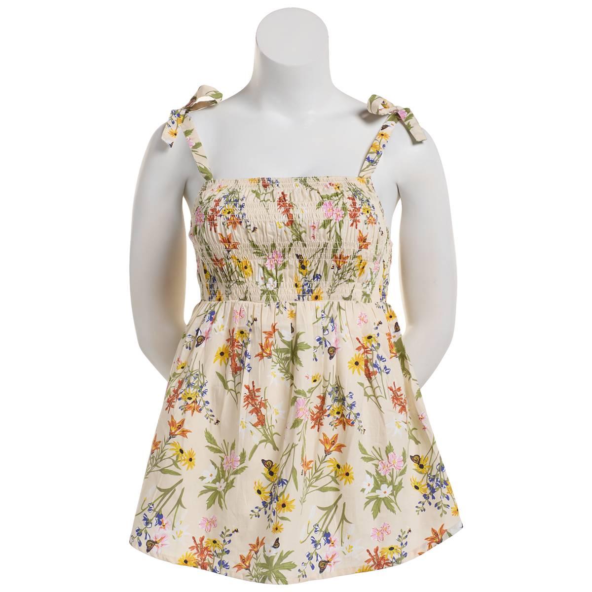 Click here for Womens Times Two Shoulder Tie Smocked Floral Mater... prices