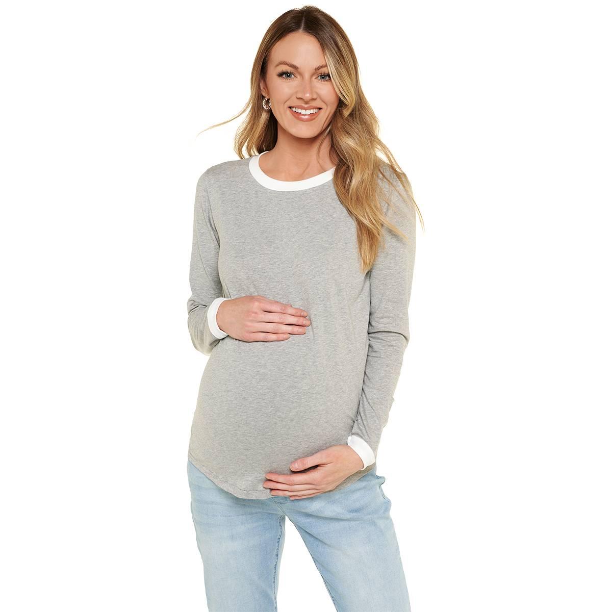 Click here for Maternity Times Two Long Sleeve Tipped Trim Scoop... prices