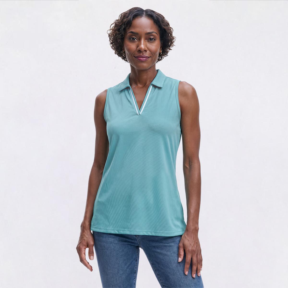 Click here for Womens Court Haley Basic Sleeveless Solid Polo w/S... prices