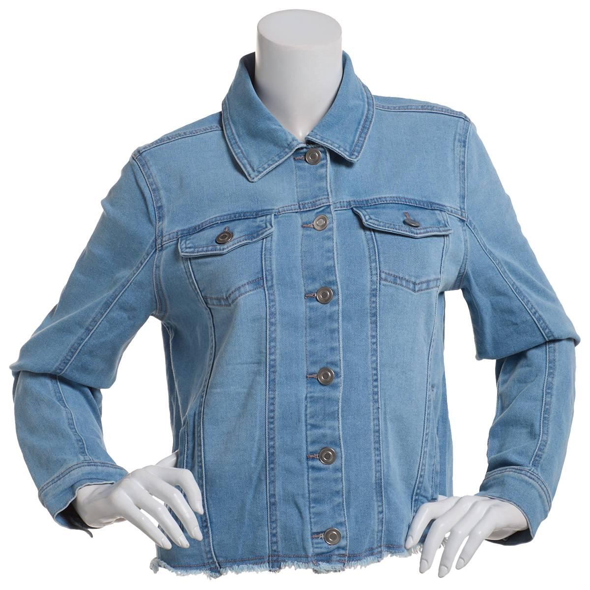 Click here for Womens Baccini Fray Hem Trucker Denim Jacket prices