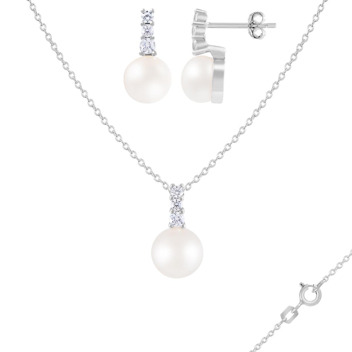 Click here for Splendid Pearls Silver 2pc. Earrings & Pendant Pea... prices