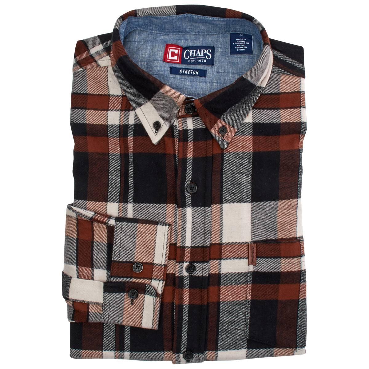 Click here for Mens Chaps Long Sleeve Stretch Flannel Shirt - Cof... prices