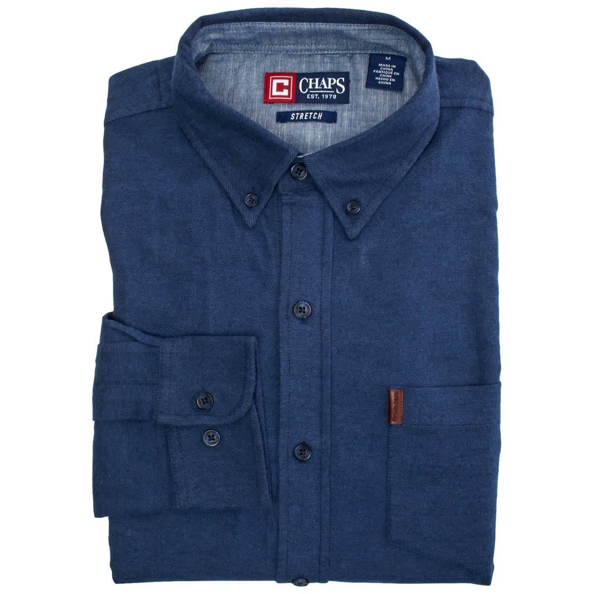 Click here for Mens Chaps Long Sleeve Stretch Flannel Shirt - Nav... prices