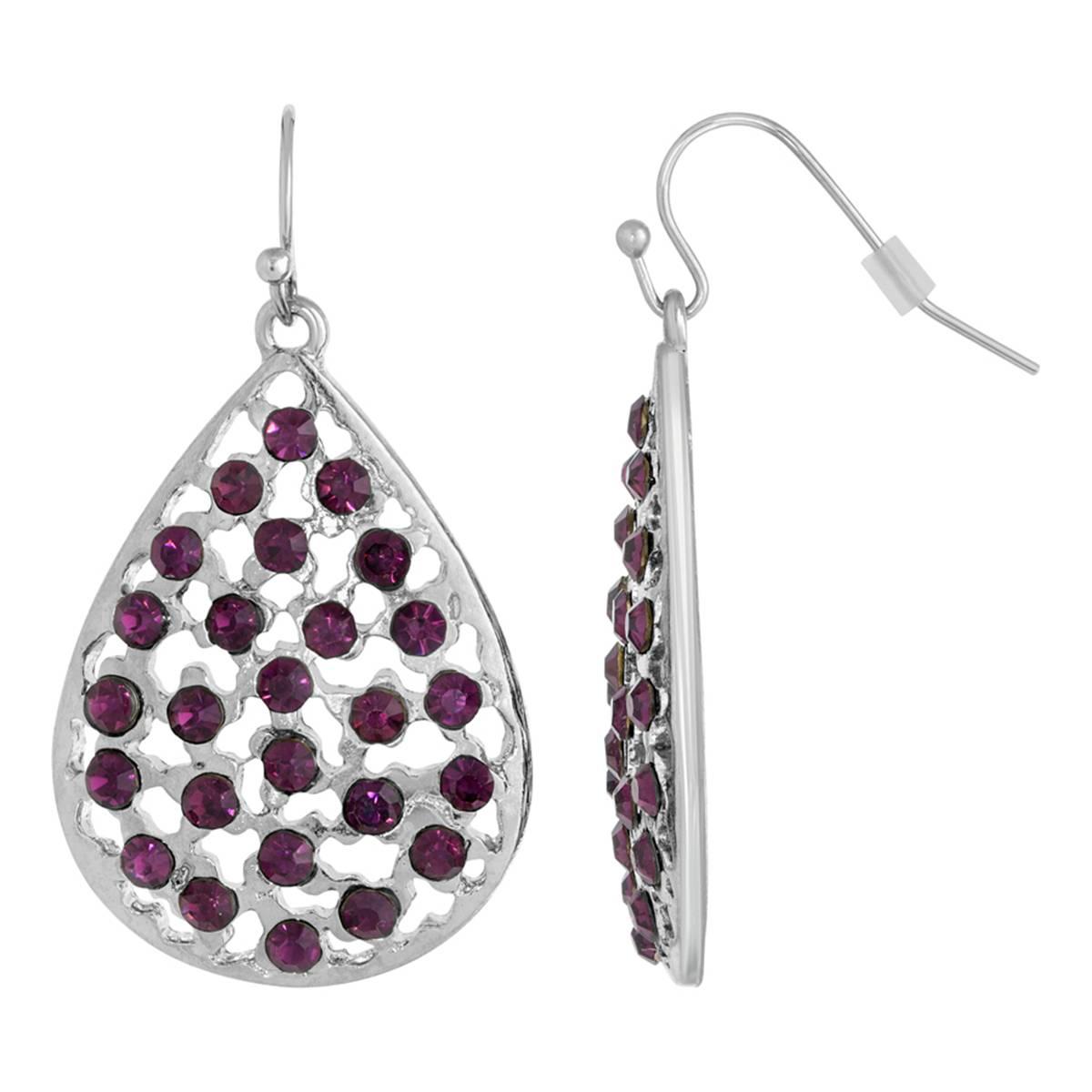 Click here for 1928 Silver-Tone & Purple Filigree Teardrop Earrin... prices