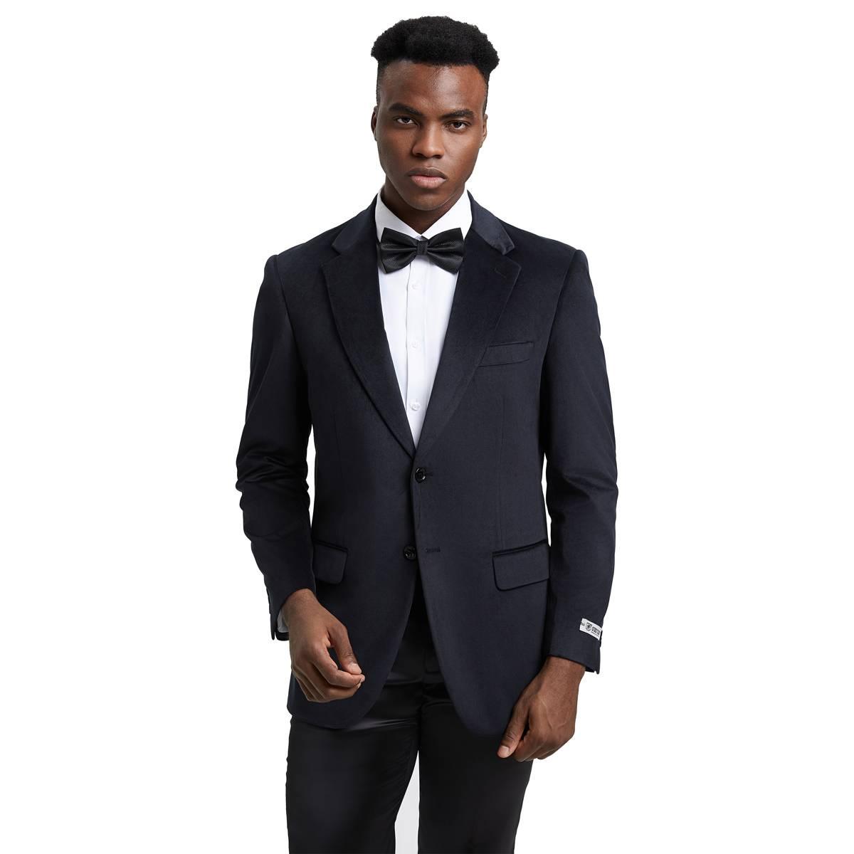 Click here for Mens Stacy Adams Velvet Hybrid-Fit Notch Lapel Bla... prices