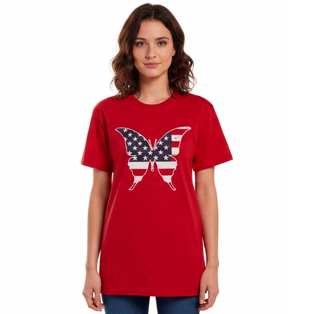 Click here for Womens JERZEES Short Sleeve Butterfly Flag Graphic... prices
