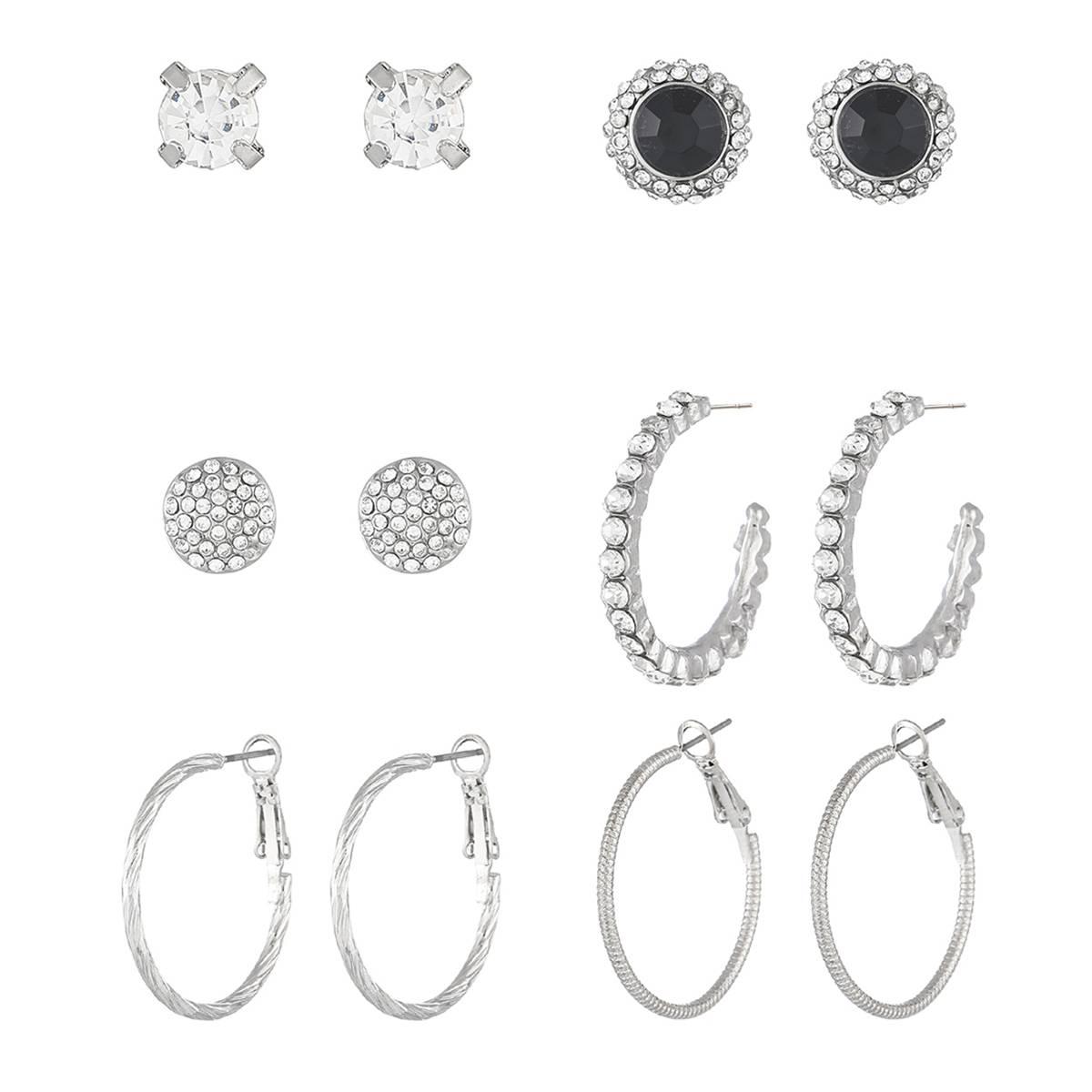 Click here for Design Collection 6pr. Silver-Tone & Black Stone E... prices