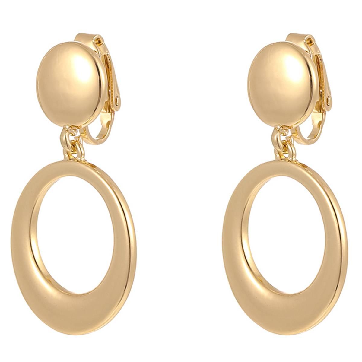 Click here for Design Collection Gold-Tone Drop Hoop Clip On Earr... prices