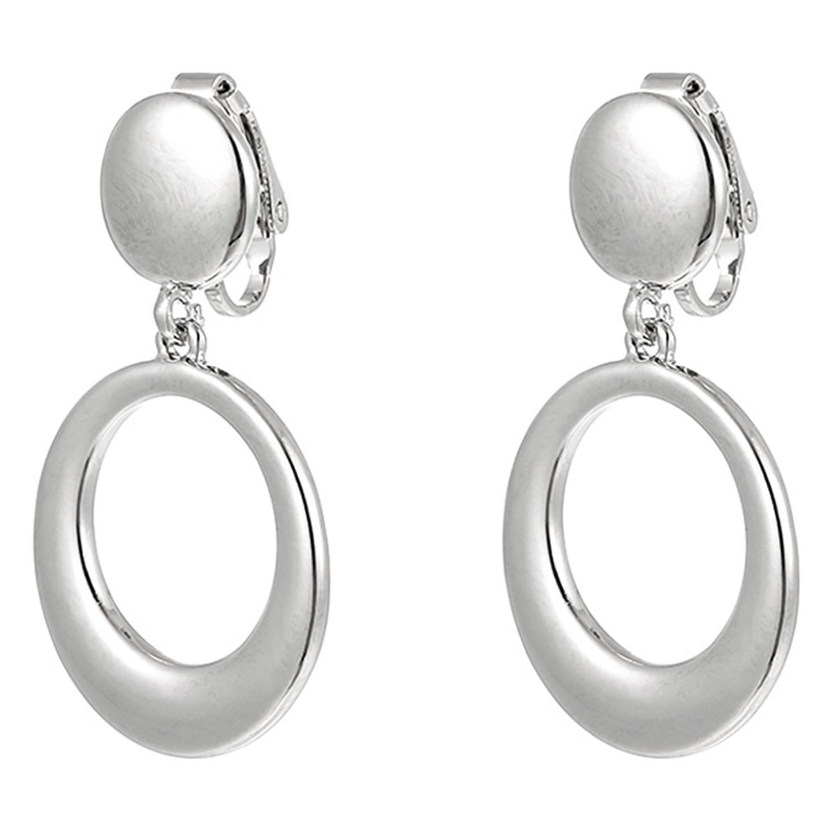 Click here for Design Collection Silver-Tone Drop Hoop Clip Earri... prices