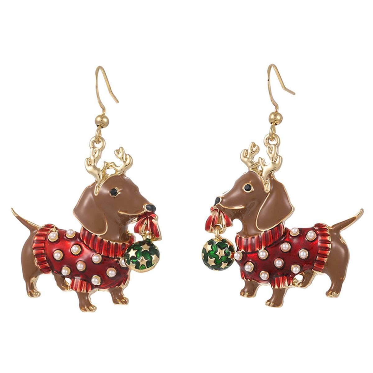 Click here for Dachshund in Christmas Sweater with Ornament Earri... prices