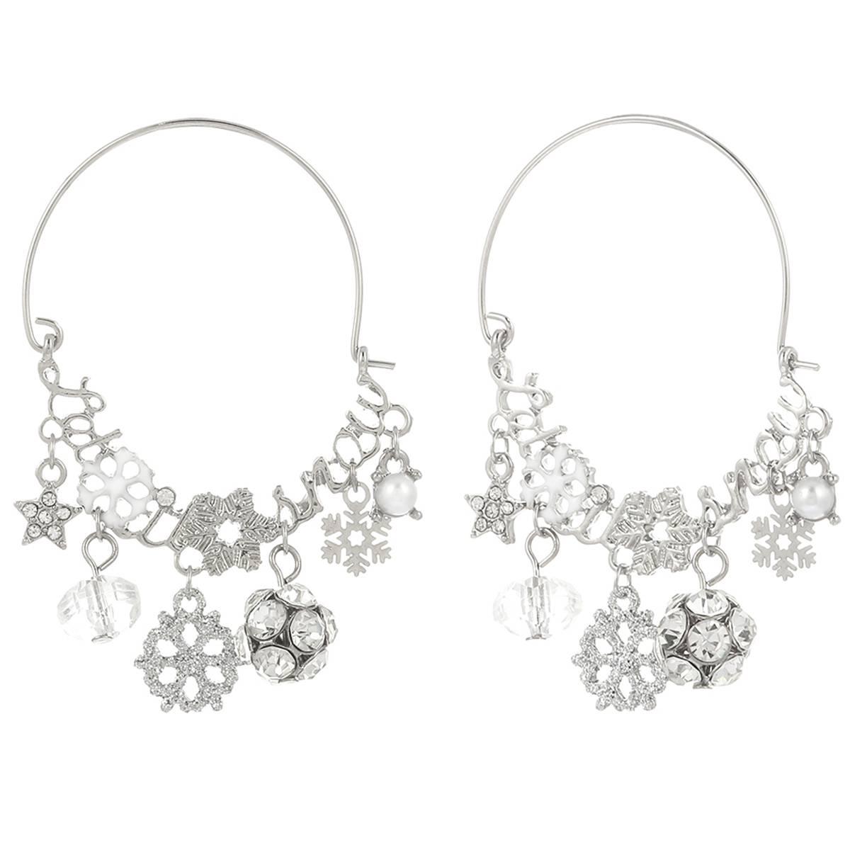 Click here for Silver-Tone Multi Charm Christmas Hoop Earrings prices