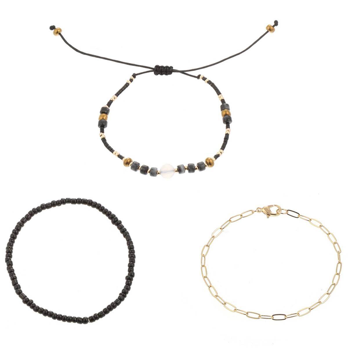 Click here for Ashley 3pc. Gold-Tone Black & Natural Beaded Brace... prices
