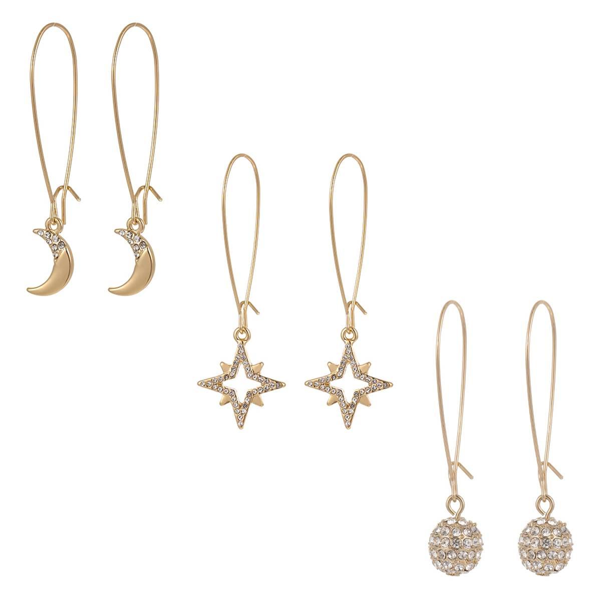 Click here for Ashley Gold-Tone Crystal Celestial Trio Earrings S... prices