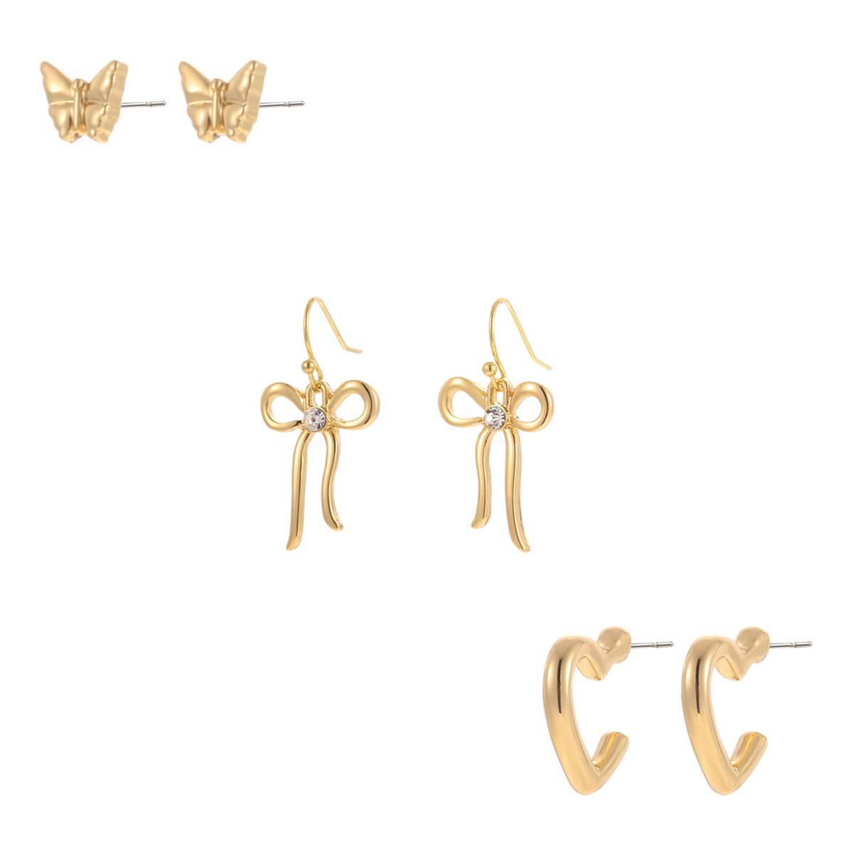 Click here for Ashley Gold-Tone Butterflies/Bows/Hearts Trio Earr... prices