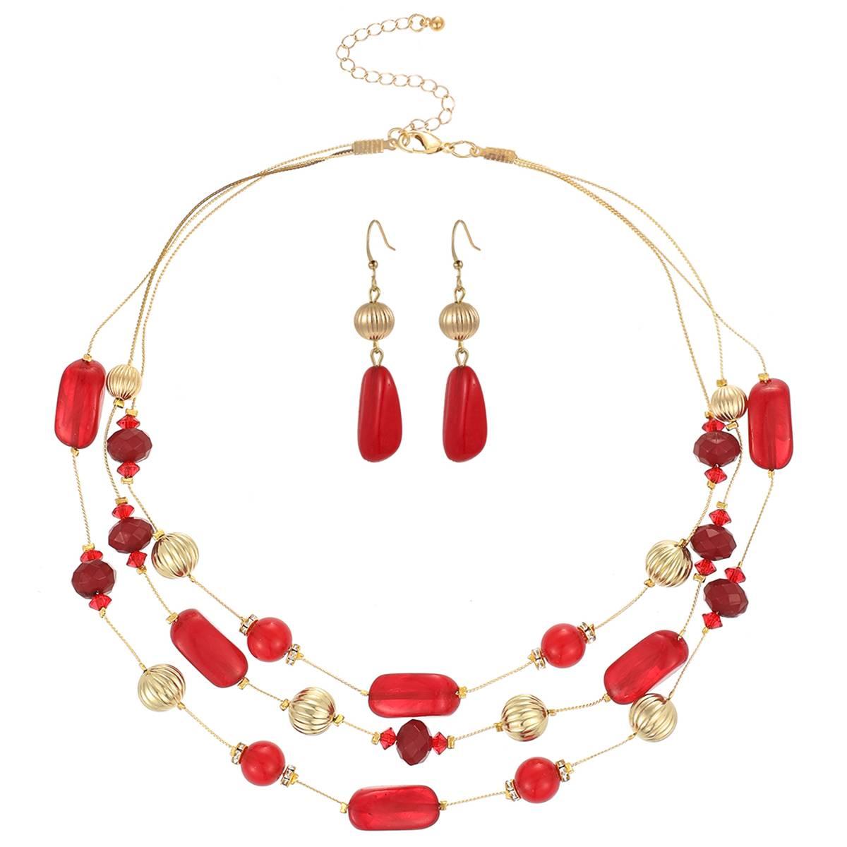 Click here for Ashley Cooper(tm) Gold-Tone Red Bead Necklace & Ea... prices