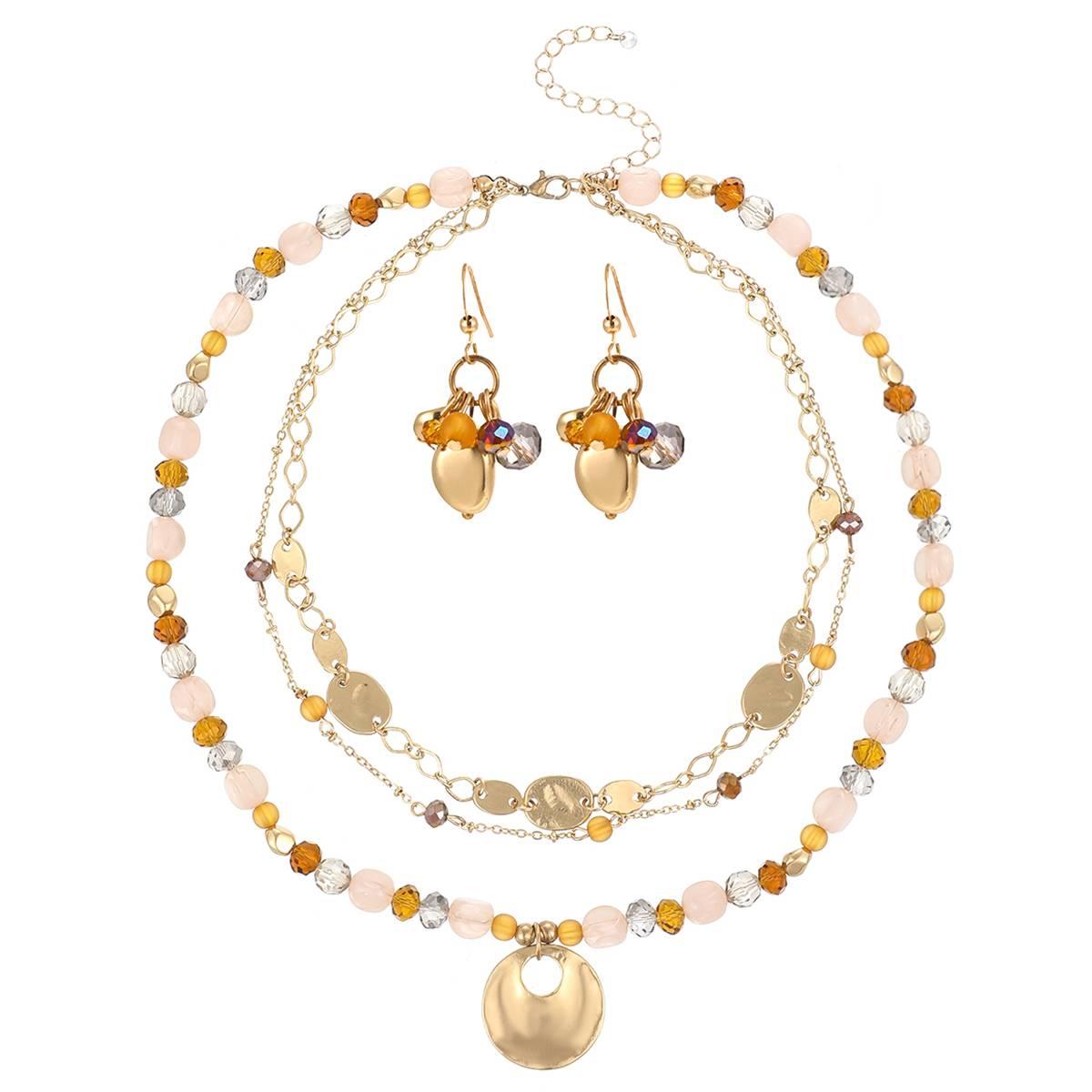 Ashley Cooper(tm) 3 Layer Beaded Necklace & Earring Set