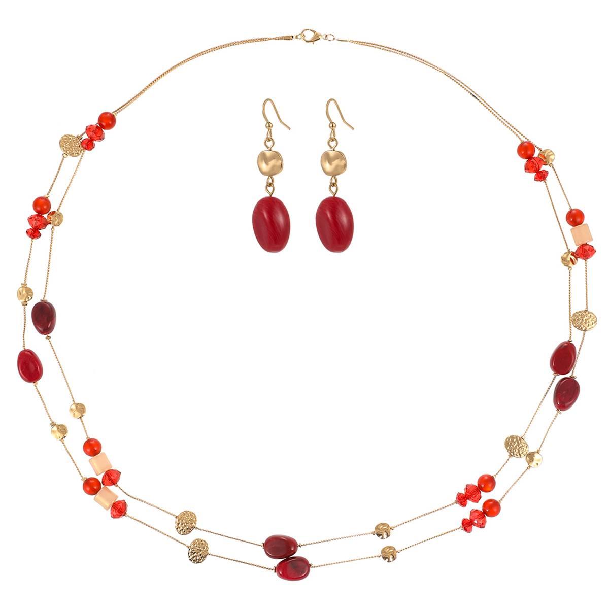 Click here for Ashley Cooper(tm) 2 Row Red/Metallic Necklace & Ea... prices