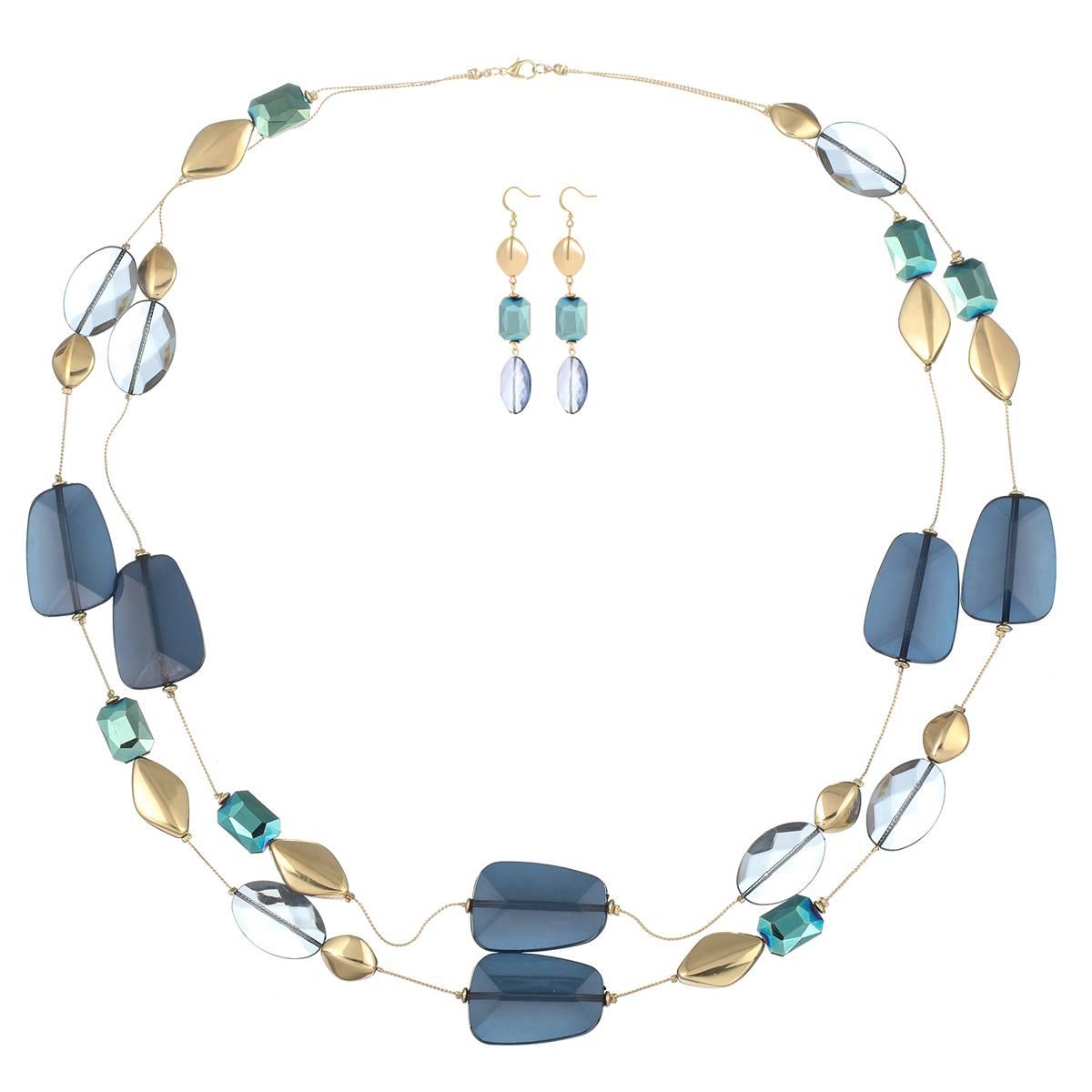 Click here for Ashley Cooper(tm) 2-Row Blue Beaded Necklace & Ear... prices
