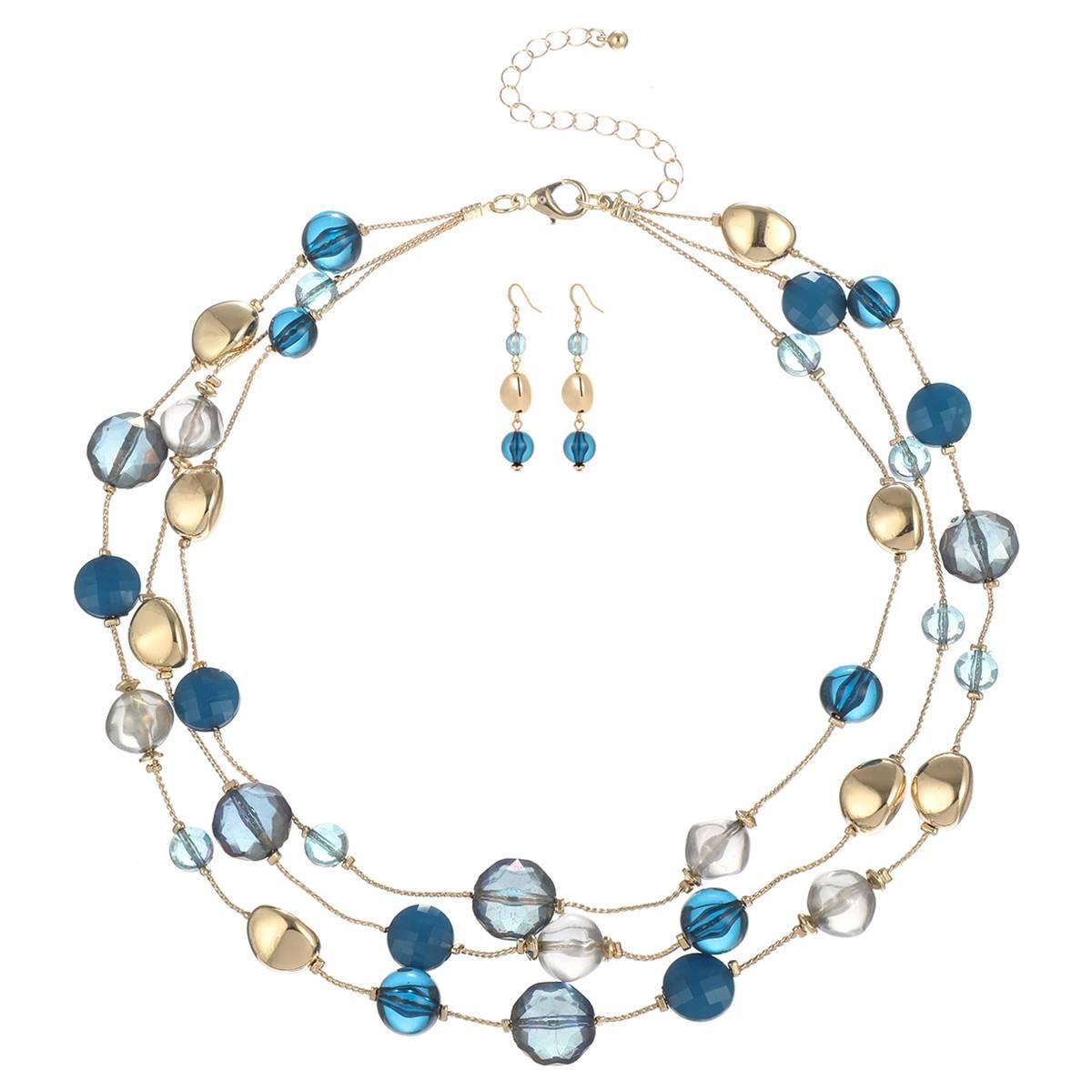 Click here for Ashley Cooper(tm) 3-Row Blue/Navy Necklace & Earri... prices