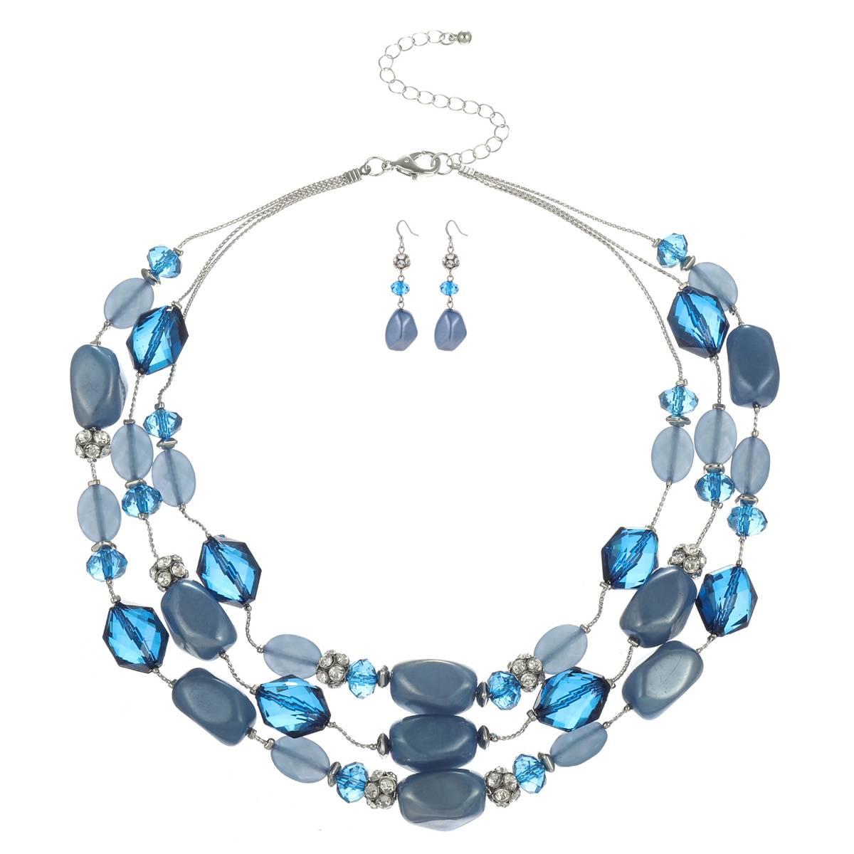 Click here for Ashley Cooper(tm) 3-Row Blue Beaded Necklace & Ear... prices