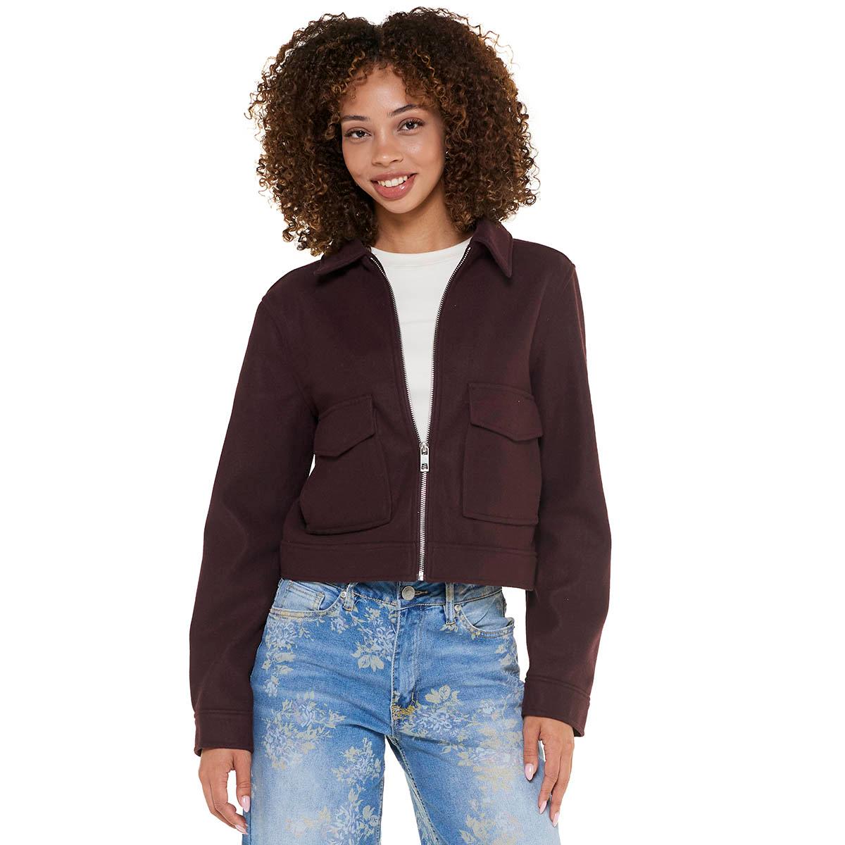 Click here for Juniors Love Tree Faux Wool Solid Zip Up Shacket prices