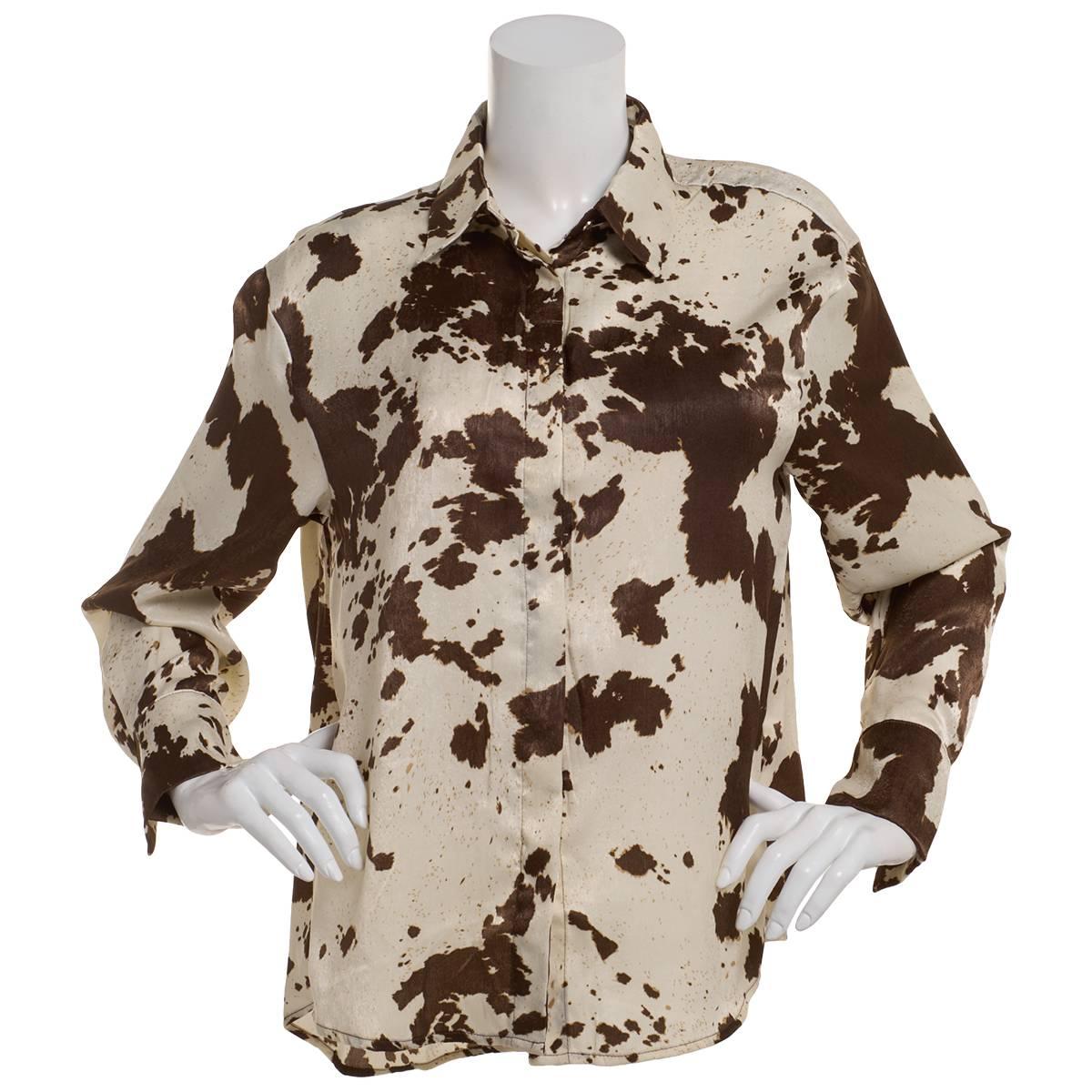 Click here for Juniors Love Tree Satin Cow Print Button Up Blouse prices