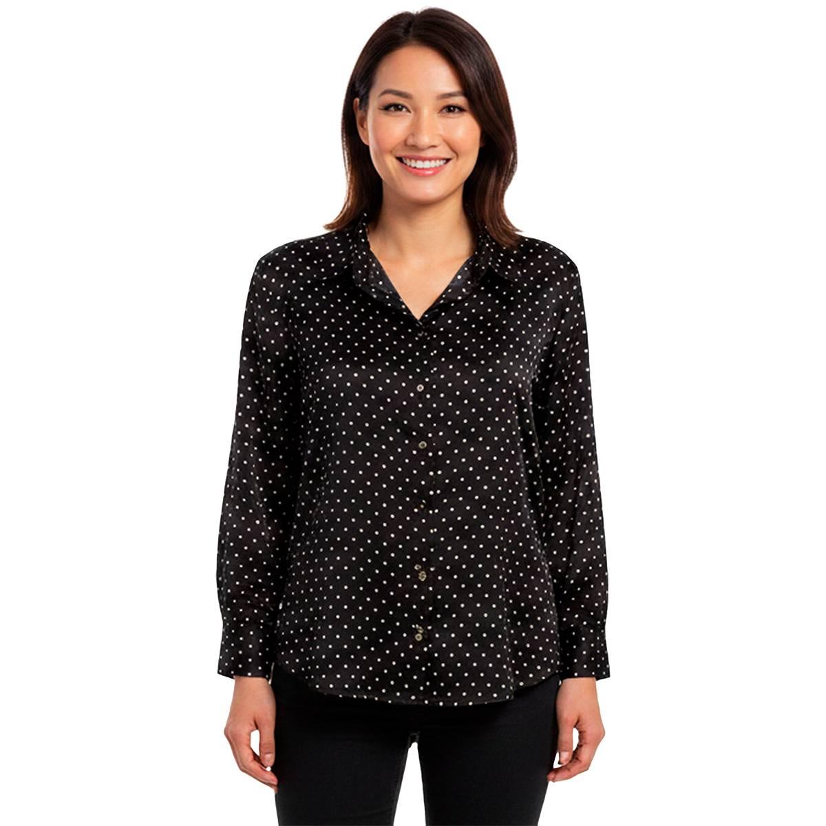 Click here for Juniors Love Tree Dot Satin Tunic Button Up prices