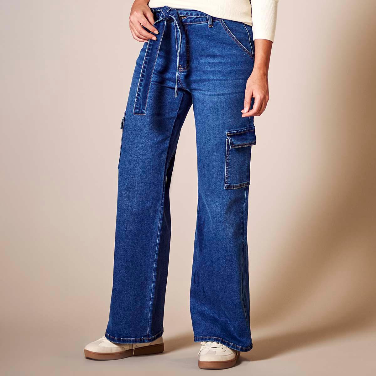 Click here for Womens Bleu Denim Wide Leg Cargo Pockets w/Self Be... prices