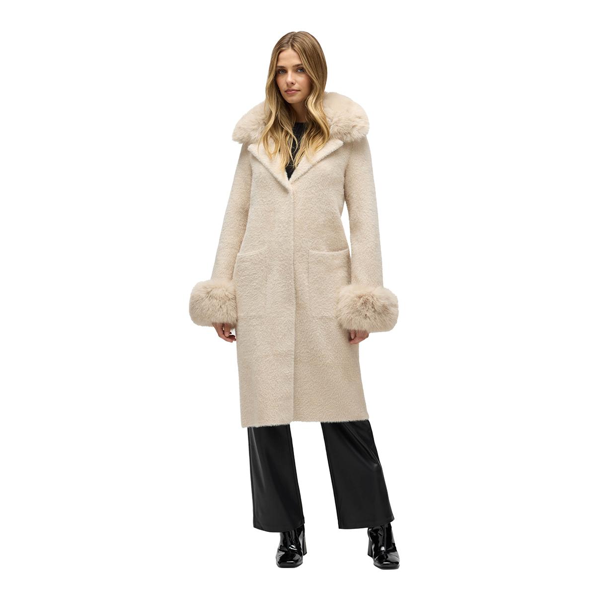Click here for Womens NVLT Long Coatigan With Faux Fur Collar & C... prices